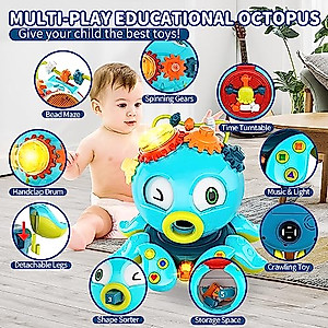 BLUEYAK Octopus Baby Toys, Musical Crawling Toys with Music & Light 12 in 1 Baby Activity Cube Toy Tummy Learning & Education Toys Baby Sensory Toys Walkers for Babies Infant Toys for Boy Girl Gifts