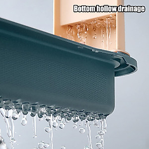 Telescopic Sink Holder, Adjustable Expandable Storage Drain Basket Rack, Sink Organizer Tray Sponge Soap Holder, Dish Cloth Hanger for Kitchen (Red-Peach)