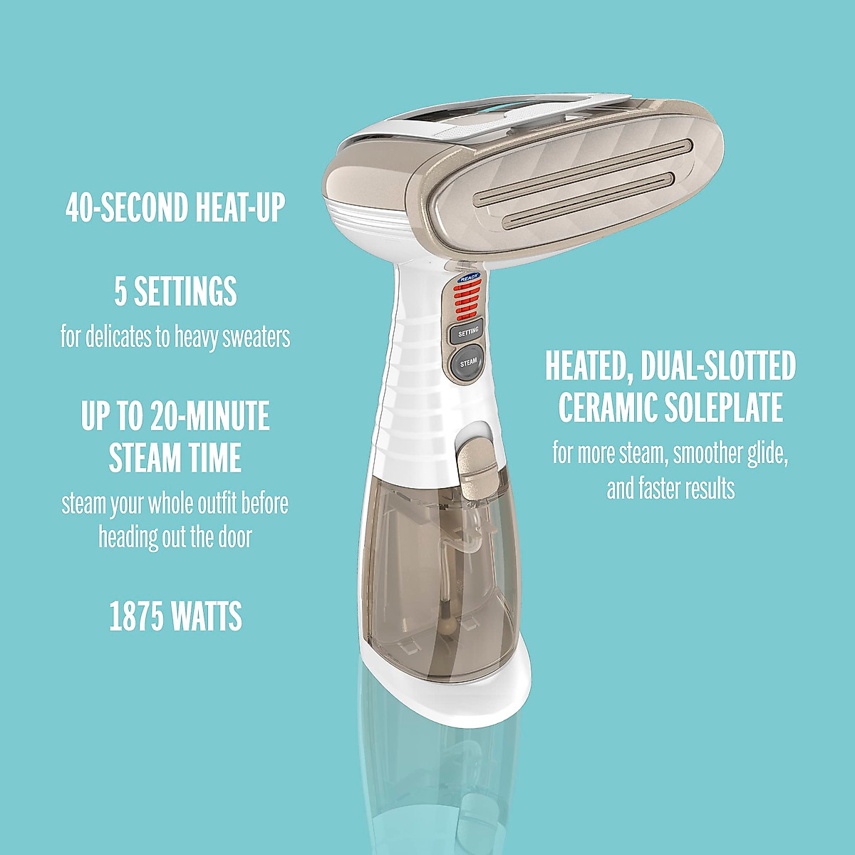 Conair Handheld Garment Steamer for Clothes, Turbo ExtremeSteam 1875W, Portable Handheld Design, Strong Penetrating Steam