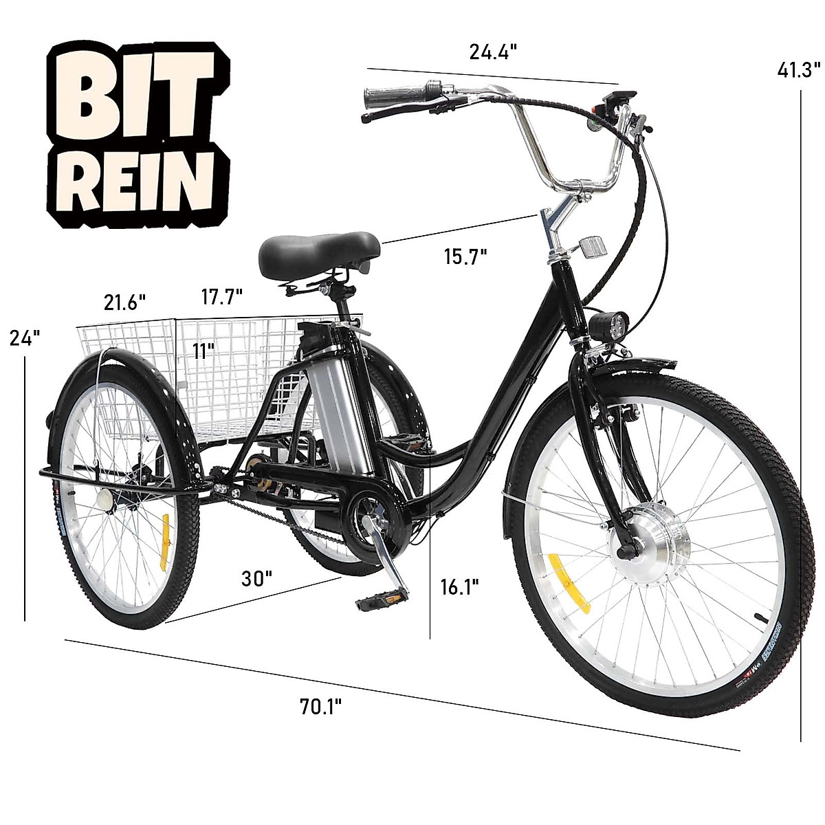 Adult Electric Trikes 24 inch Three-Wheeled Bicycles Cruise 36V 12AH Removable Lithium Battery, Battery Life, Large Basket for Adults Seniors Elderly Exercise Bike (BB2)