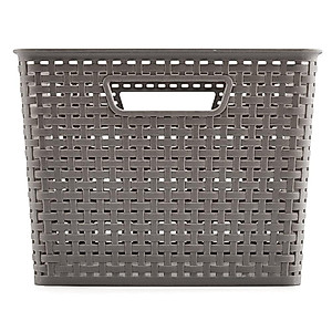 EZOWare 18 Quarts Woven Plastic Storage Basket Bin Set, Large Organizer Knit Tote Box - Set of 6, Gray