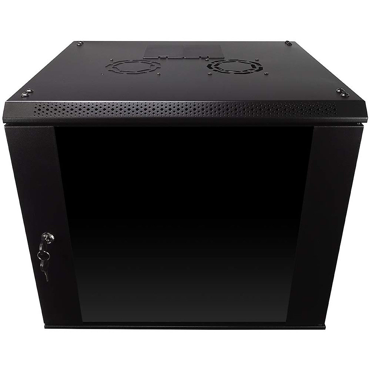 NavePoint 9U Server Rack Enclosure with Glass Door, Cooling Fan, Locks, & Removable Side Panels - 9U Wall Mount Network Cabinet 19 Inch Rack 17.7 Inches Deep