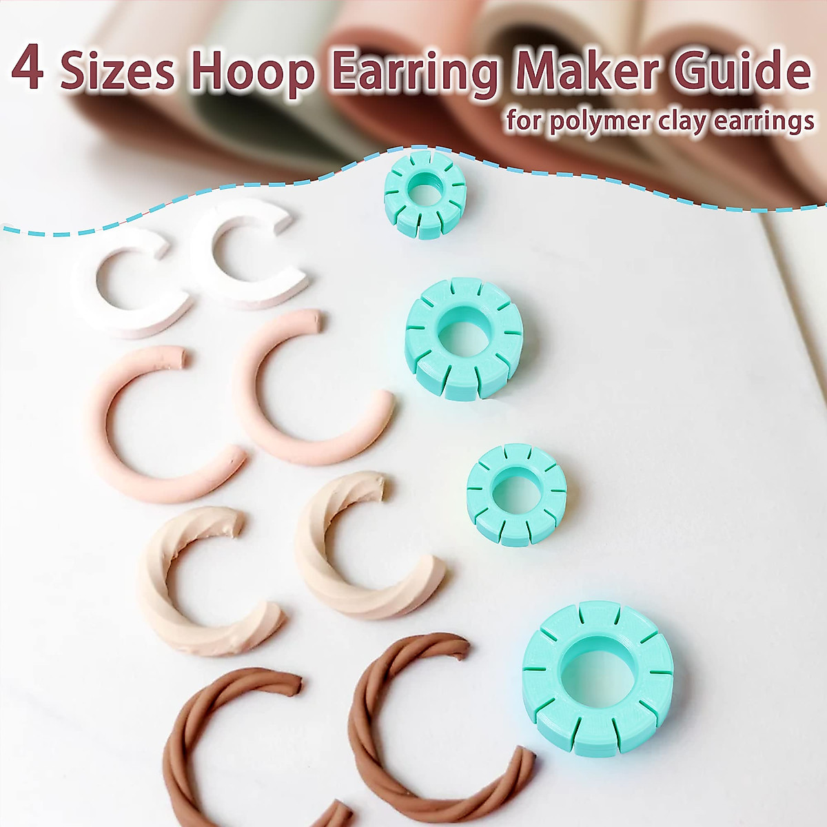 TAINSKY 4 Pcs Polymer Clay Hoop Guide, Polymer Clay Cutters for Polymer Clay Jewelry Making, Plastic Hoop Earring Maker Guide for Polymer Clay Earrings