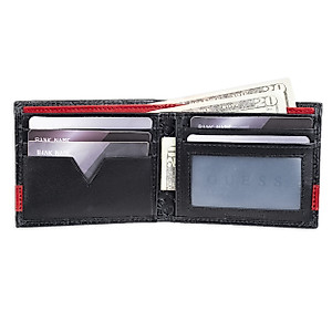 Guess Men's Leather Slim Bifold Wallet, Black/Red, One Size