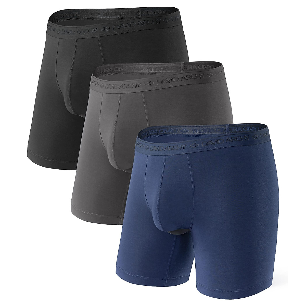 DAVID ARCHY Men's Underwear Micro Modal Dual Pouch Trunks Support Ball Pouch Bulge Enhancing Boxer Briefs for Men 3 or 4 Pack(XL,Black/Dark Gray/Navy Blue)