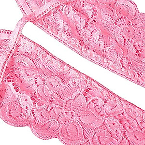 Donnalla Women's Deep V Lace Teddy One Piece Lingerie Cutout Strappy Lingerie, Pink, Medium