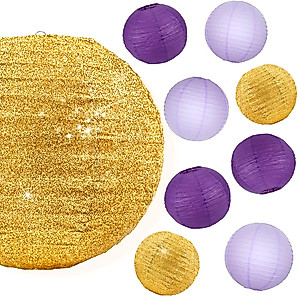 Graduation Decorations Purple Gold 2024 Furuix Purple Birthday Decorations Glitter Gold/Purple Paper Lanterns Purple Birthday/Baby Shower/ Bridal Shower/Wedding Decorations/Lsu Decorations