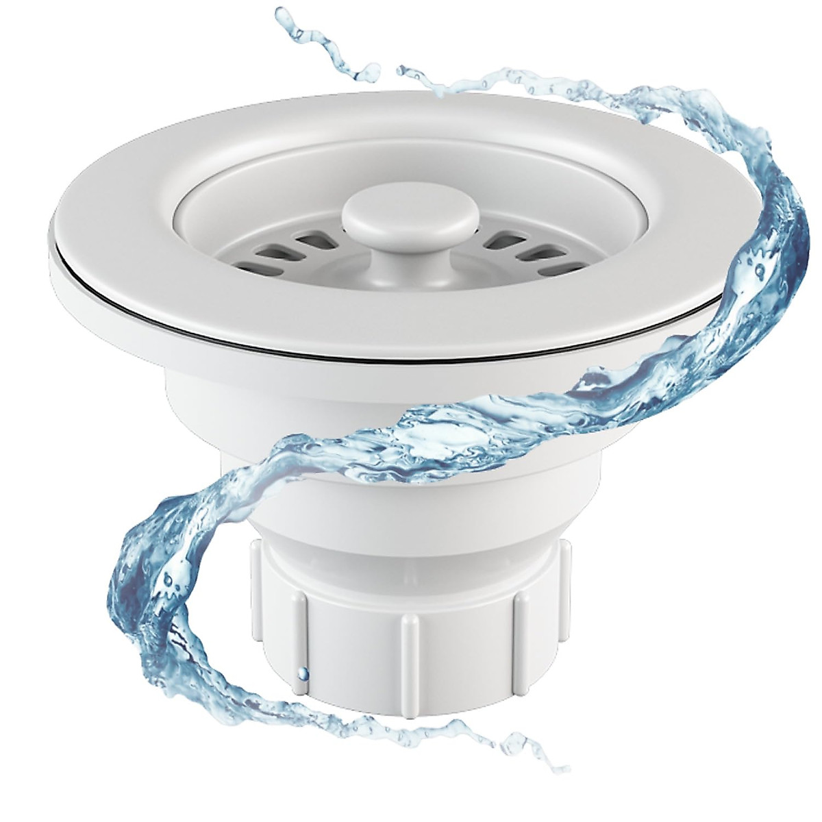 Lexicon Quartz Kitchen Sink Strainer with White Finish, Fits 3.5 Inch Drain Hole LG-SB-W