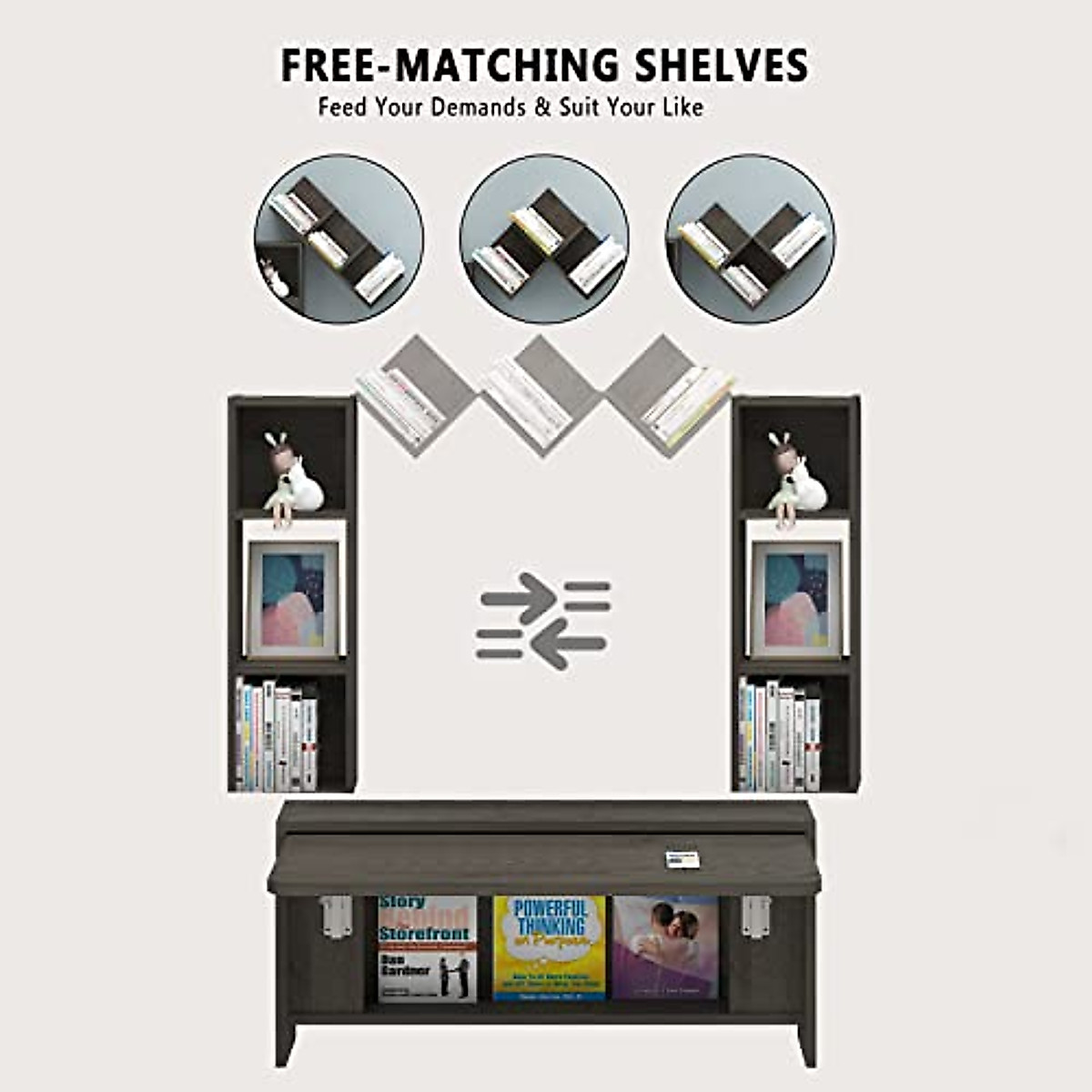 Bixiaomei Folding Wall Mounted Drop Leaf Table, Foldable Desk with Moveable Cabinets, Floating Laptop with Convertible Storage Shelves, Multifunctional Computer Workstation in Home for Space Saving