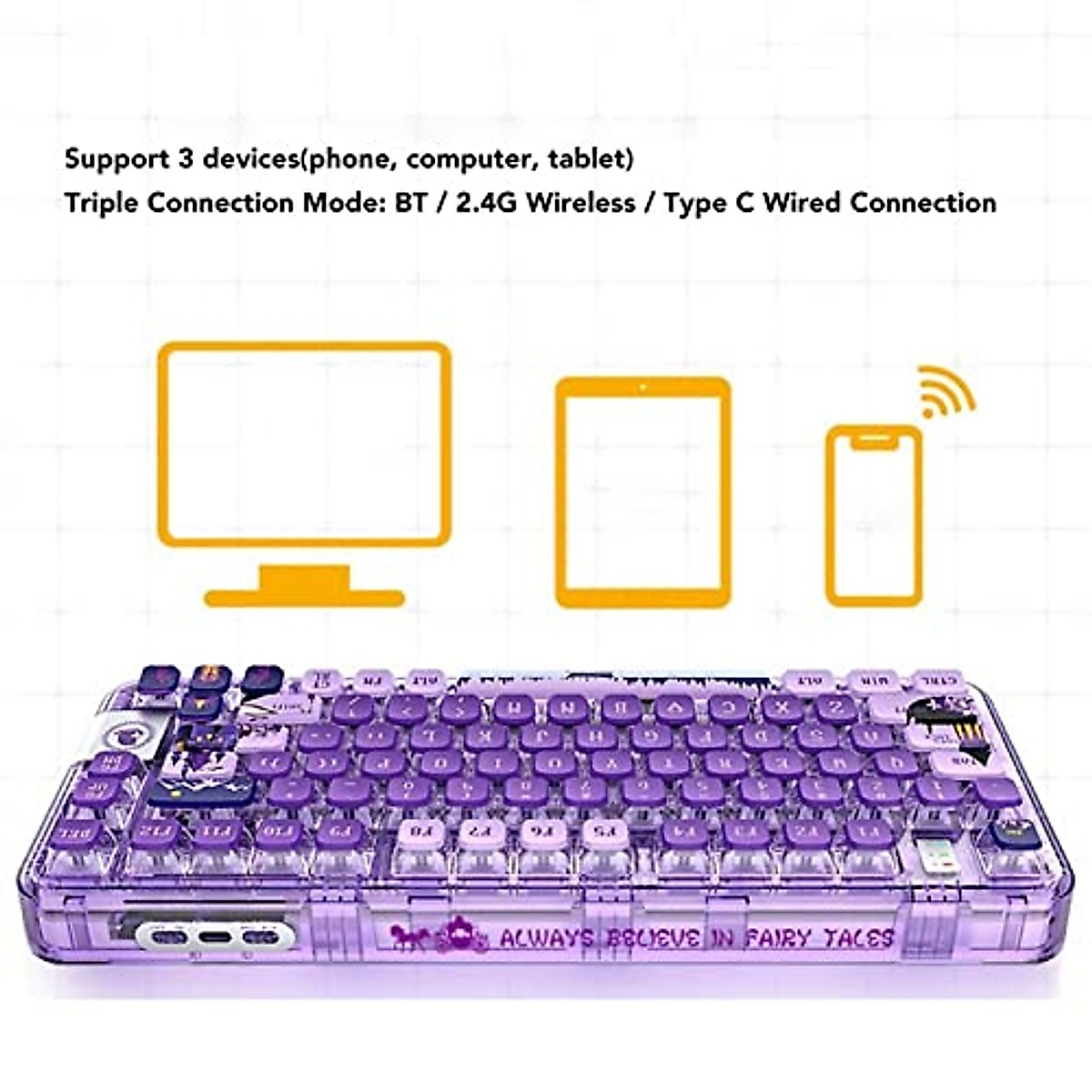 Mechanical Keyboard, 80 Keys Triple Modes Gasket Structure Transparent Case Hot Swapable Mechanical Gaming Keyboard,for Gaming Studying