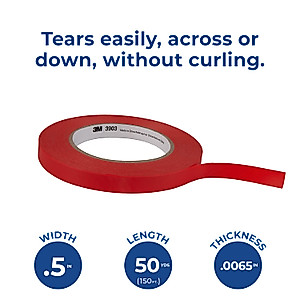 3M - 0.5-50-3903-RED 3903 Vinyl Duct Tape - 0.5 in. x 150 ft. Conformable Adhesive Tape Roll - Red Rubber Adhesive Tape with Abrasion Resistance. Sealing Tapes