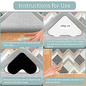 LISERV Non Slip Rug Grippers, 12 Pairs Anti Slip Rug Tape Keep Corners Flat, Kitchen Rugs and Mats Non Skid Washable Carpet Tape, Carpet Pad Rug Grippers for Hardwood Floors and Area Rugs