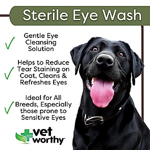 Vet Worthy Eye Wash for Dogs - Gentle Eye Cleansing Solution for Dogs to Prevent Tear Stain and Eye Irritation - Dog Eye Cleaner for Tear Stain, Dirt, and Eye Discharge - 4oz