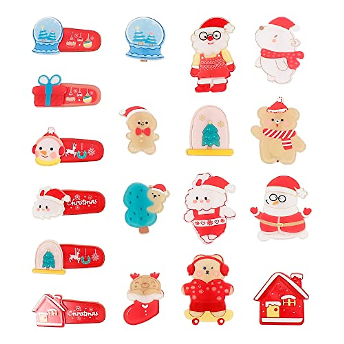Toyvian Snap Barrettes 18pcs Kids Christmas Hair Clip Cartoon Xmas Hairpin Snowman Barrettes Acrylic Holiday Hairstyle Clips Duckbill Clip Hair Grip for Stocking Stuffer Girl Hair Clips