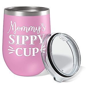 Mommy's Sippy Cup on 12 oz Blush Stainless Steel Gift Travel Wine Tumbler