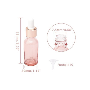 JIUWU 20Pcs 20ml Glass Dropper Bottles, Pink Glass Sample Dropper Tincture Bottles Vials with Glass Eye Pipette for Essential Oil Perfume Scent Liquid