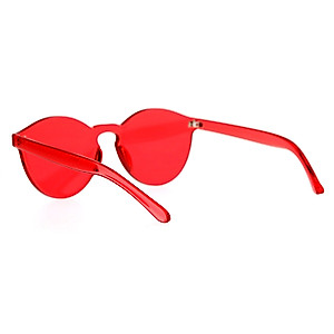 Rimless Flat Lens Sunglasses One Thick Translucent Round Lens Frame Red
