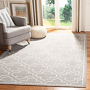 SAFAVIEH Dhurries Collection 8' x 10' Grey/Ivory DHU625B Handmade Flatweave Premium Wool Area Rug