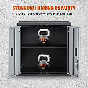 VEVOR Metal Garage Locker Mounted 26" Small Tool Chest 240 LBS Loading Capacity Adjustable Shelf Magnetic Door File for Warehouse Office Home Black