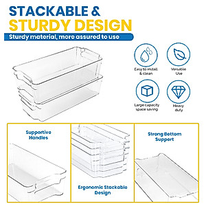 Utopia Home Set of 11 Organizers-8 Pantry Organizers (4 Large & 4 Small Drawers) & 3 Stackable Tea Bag Organizer Box with Clear Top Lids - Plastic Storage Racks for Freezers, Kitchen and Cabinets