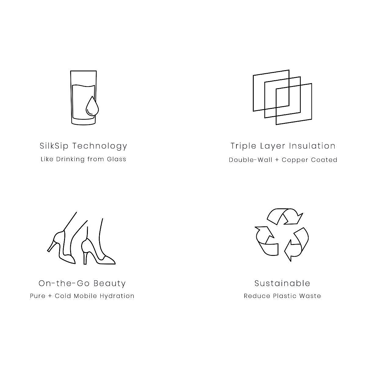 Livana 16 oz. SilkSip™ Insulated Water Bottle - Like Drinking from a Glass Water Bottle - The HydraGlow (Stone)