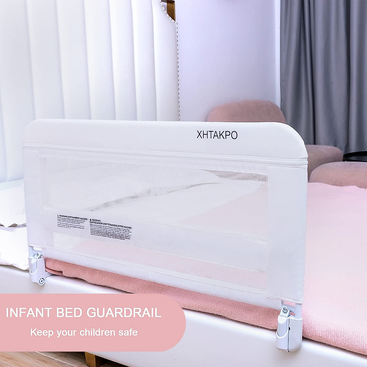 XHTAKPO Guard Rails for Bed,Reinforced Anchor Safety System for Baby Double Bed Rail White Without Cotton