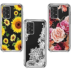 YJROP (3-Pack) for Samsung Galaxy A53 5G Case, Soft Clear TPU [Scratch-Resistant] Drop Silicone Bumper Protection Shockproof Phone Case Cover for Samsung Galaxy A53 5G,Flower