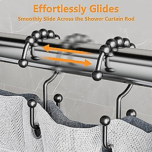 Shower Curtain Hooks, Double Glide Shower Hooks Rings for Bathroom Shower Rods Curtain, RustProof Metal Curtain Rod Hangers - Set of 12, Matte Black