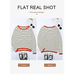 Dokotoo Summer Tops for Women 2025 Fashion Spring Crewneck Long Sleeve Clothes Tops Casual Striped Color Block Womens Pullover Sweater Clothing Gray Large