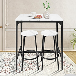 AT-VALY 3-Piece Bar Table Set with 2 Stools,Dining Room Table Set,Small Spaces (Black)