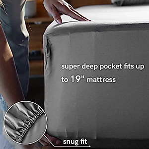 YnM Cooling Bed Sheet Set with 100 Percent Rayon Derived from Bamboo, 400TC Fabric with 2 Pillowcases and Flat Sheet, Deep Pocket Fit 19'', Silky-Soft & Sweat Wicking, 4 Piece (Queen, Dark Grey)