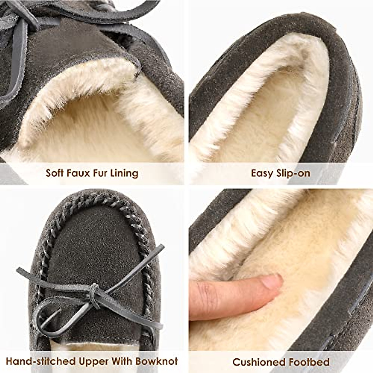 DREAM PAIRS Women's Faux Fur Cozy House Slippers Suede Leather Moccasin Shoes for Indoor and Outdoor Wear,Size 9,Grey,SHOZIE-01