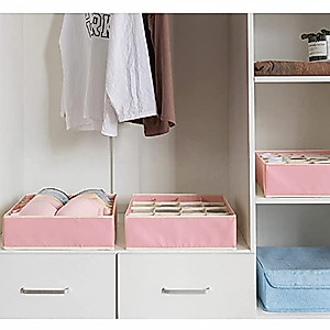 Duyoku 2 Pack Underwear Drawer Organizer - 7 Cells Bra Organizer for Drawer, Washable Underwear Storage, Foldable Underwear Organizer for Women, Lingerie Dresser (Pink - 12.6×12.6×3.9Inch)