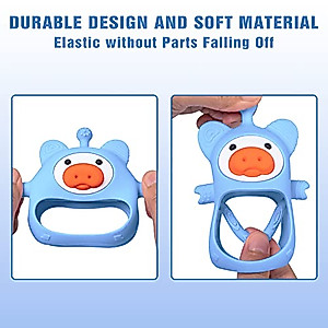 MQGX Teething Toys, Hand Teether for Babies 0-6 Months Never Drop Pig BPA Free, Infants Mitten Teether for Soothing Teething Pain Relief, Chew Toys for Bayby Sucking Needs (Blue)