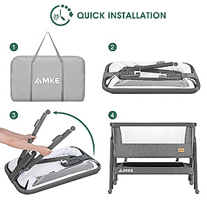 AMKE Baby Bassinets,Bedside Sleeper for Baby,35s Quick Assemble Baby Crib with Storage Basket,Portable Bassinets for Safe Co-Sleeping, Adjustable Baby Bed for Infant Newborn