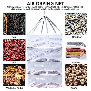 Akloker 4 Layer Mesh Drying Net with Zips Bra Drying Clothes Net Removable Folding Anti-Fly Windproof Hook Fine-Grained Grid for Flowers Buds Plants Organizer Drying for Fish/Vegetables/Fruit/Herbs