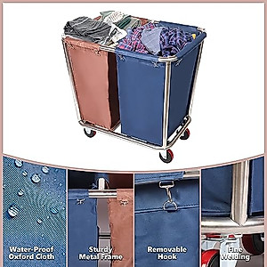 MYOYAY Laundry Cart with Wheels 350L Large Laundry Sorter 2 Section Laundry Basket with Steel Frame and Removable Bag Laundry Hamper Rolling Cart for Commercial/Home/Hotel, 35.4" x 25.5" x 32.2 "