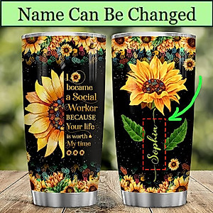 wowcugi Gifts For Women Tumbler I Became A Social Worker Because Your Life Worth My Time 20oz 30oz Tumblers Coffee Travel Mug Cup Birthday Appreciation Gift