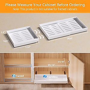2 Packs Pull Out Cabinet Organizer, Expandable(12.4"-20.4") Drawer Organizer, Pull out Drawers Fixed with Adhesive Nano Film, Slide out Cabinet Organizer Drawer Storage for Kitchen, Pantry, Bathroom