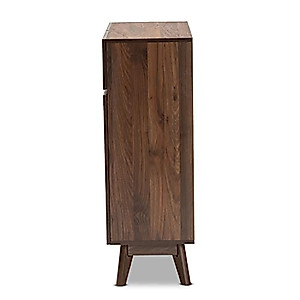 Baxton Studio Hartman Mid-Century Modern Walnut Brown Finished Wood Shoe Cabinet