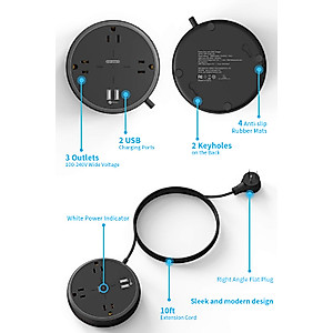 Extension Cord 10ft and 15 ft Bundle,Flat Plug Power Strip with Widely Spaced Outlets USB Ports, Wall Mount Power Strip, Long Extension Cord with Multiple Outlets for Home, Office