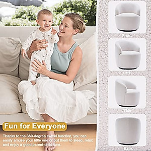 Antetek Swivel Barrel Chair, Round Accent Sofa, Club 360 Degree Modern Leisure Arm Chair for Nursery, Living Room, Hotel, Bedroom, Office, Lounge, Ivory Teddy