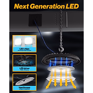 Sunco 6 Pack UFO LED High Bay Light, Plug & Play Lighting for Warehouse, 5000K Daylight, 200W, Power Cord Included, 28000 LM, 120VAC, IP65 Waterproof Shatterproof Fixture - UL Listed