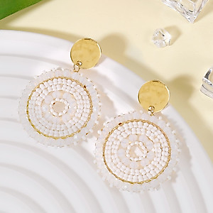 A Golden Cloud White Beaded Earrings For Women Summer Beach Boho Bead Dangle Drop Statement Earrings Fashion Jewelry