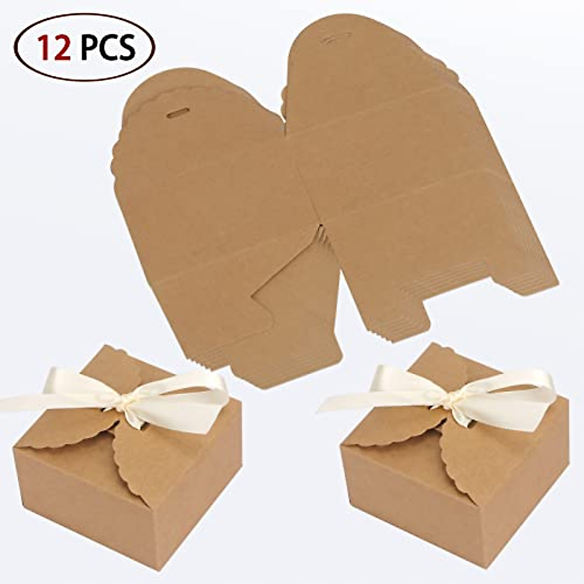 Skycase 12 pcs Gift Boxes, Small Gift Boxes with Ribbon Foldable Personalised Party Favour Boxes, Candy Boxes,Treats Boxes for Holidays, Weddings, Christmas, Birthdays(3.5 * 3.5 * 1.9"),Kraft