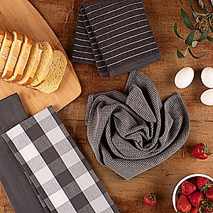 Kitchen Cotton Towels - 100% Cotton Gray Dish, Hand, Tea Towels - Flat, Terry, Waffle, Herringbone - 28 x 16 in
