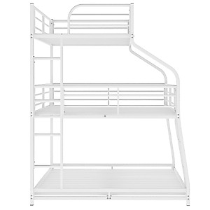 Triple Bunk Beds Twin XL/Full XL/Queen, Made of Heavy Duty Steel with Ladders and Full-Length Guardrails for Boys, Girls, Teens (White)