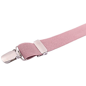 YJDS Mens' Leather Suspenders and Bowtie Set Elastic for Wedding Blush Pink 47''