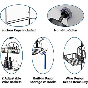 Neahom Hanging Shower Caddy Over Shower Head for Bathroom, Matte Black Stainless Steel Soap Holder & Razor Holder & Hooks, Hanging Shower Shelf Organizer, Storage Rack, Rustproof, Anti-Swing