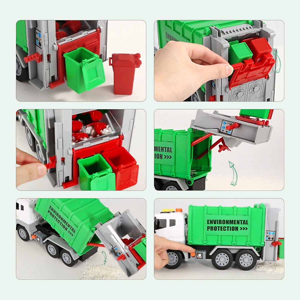 Garbage Truck Toys Recyclable Garbage Sorting, Inertia Car with Four Garbage Bins and Cards, Simulated Sounds and Lights, Learning Educational Toys for Boys and Girls 3,4,5,6 Years Old Birthday Gifts